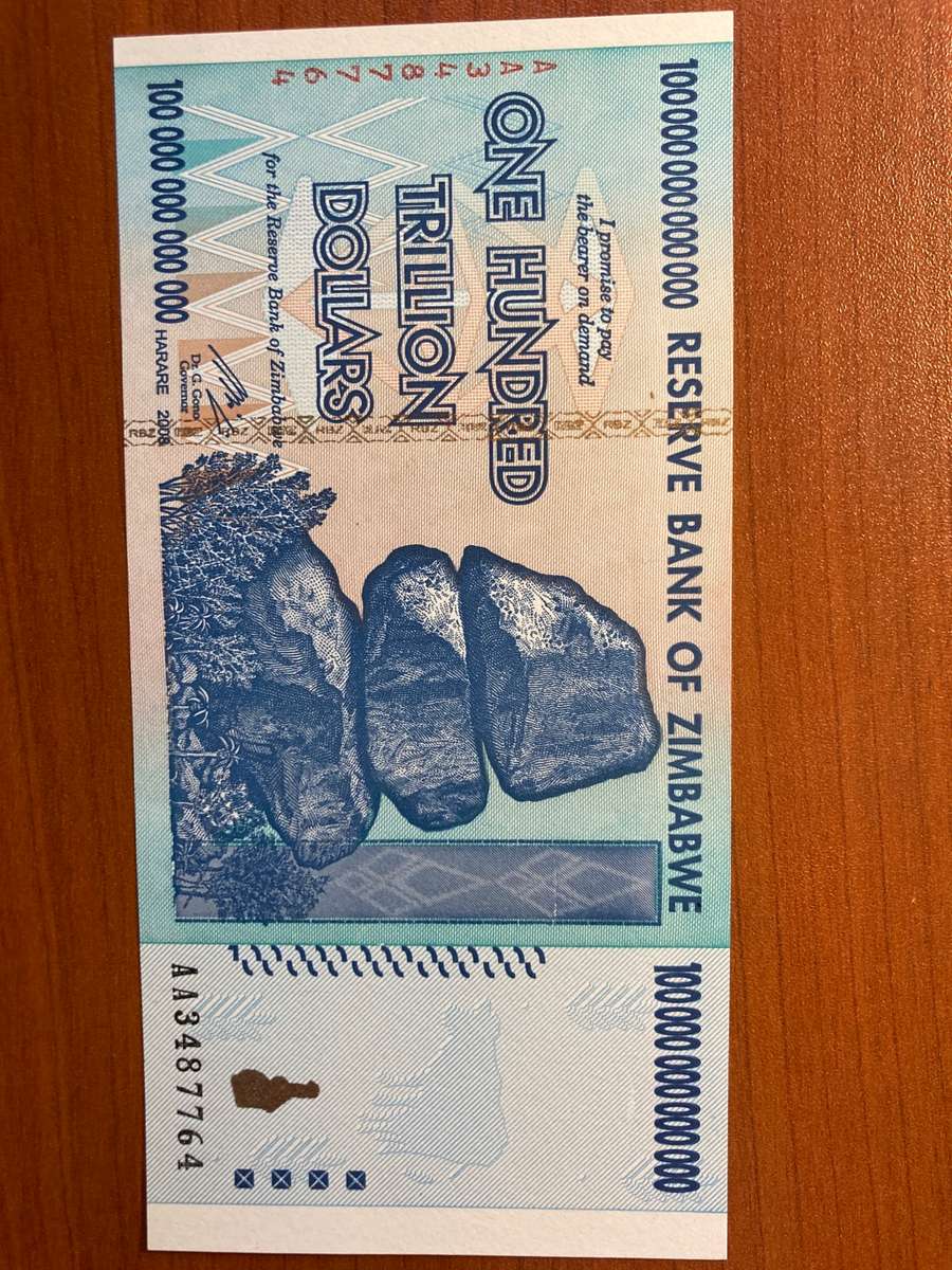Africa - Zimbabwe 100 TRILLION - aa prefix AA uncirculated note ...