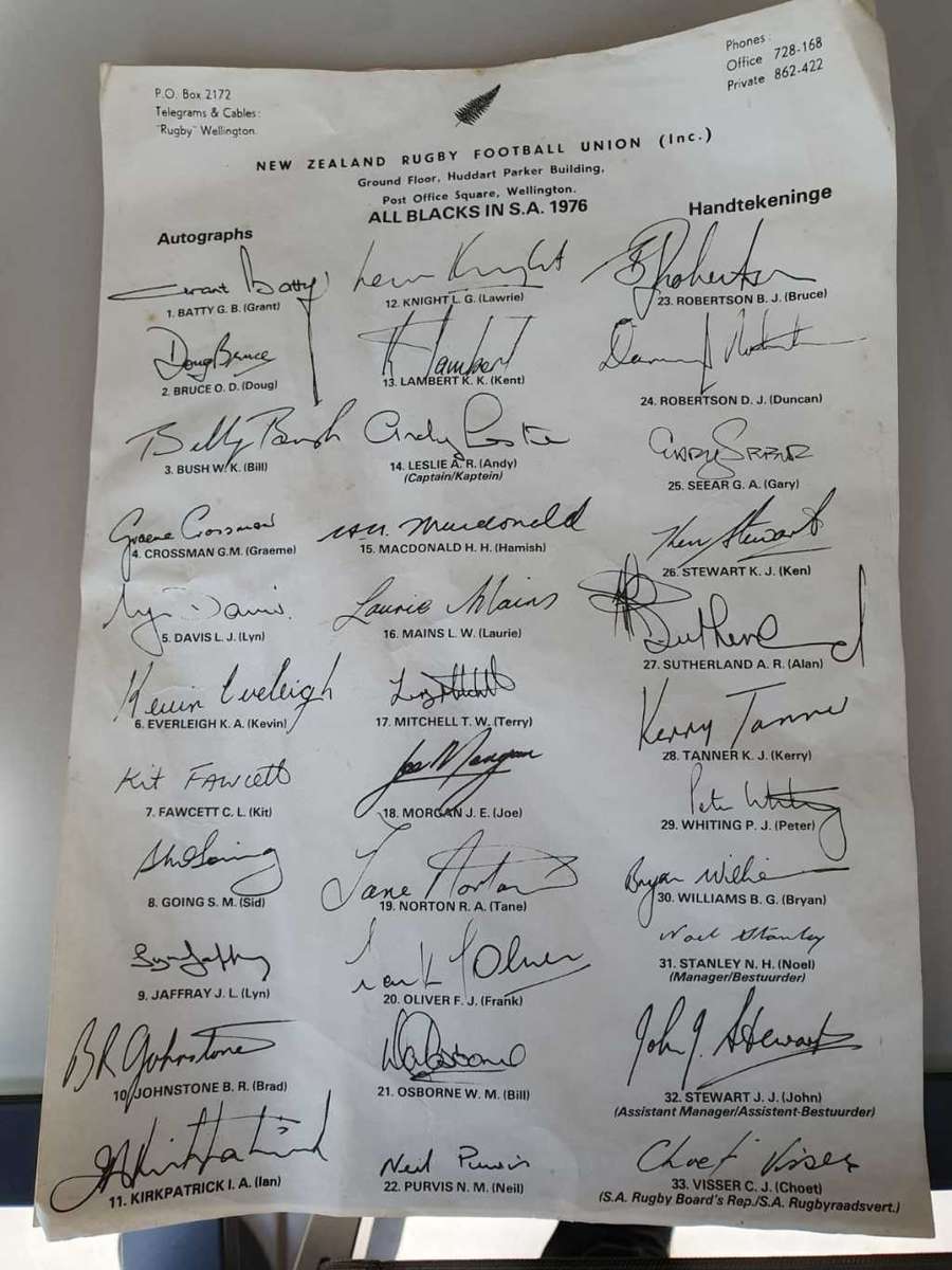 Sporting Memorabilia - All Blacks In South Africa 1976 - Signed Rugby ...