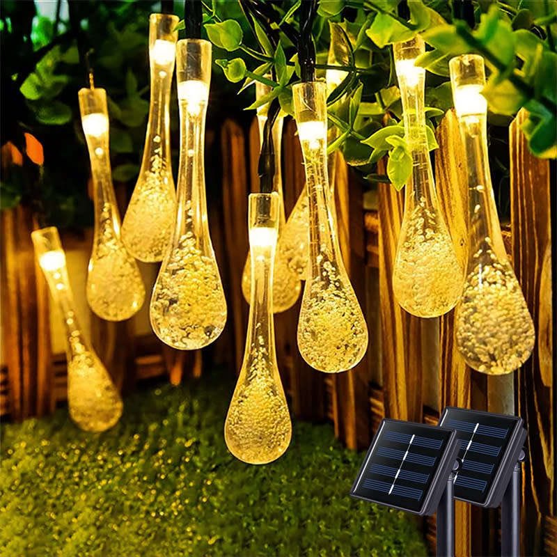 String Lights - LED Solar Water Drop Light String Rain Drop Light ...