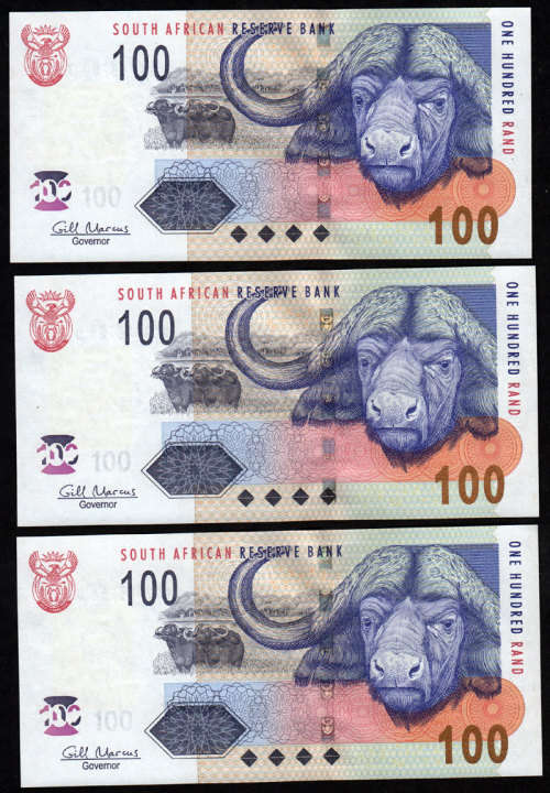 Gill Marcus - Three (x3) Hundred Rand (R100) Banknotes * UNC* was sold ...