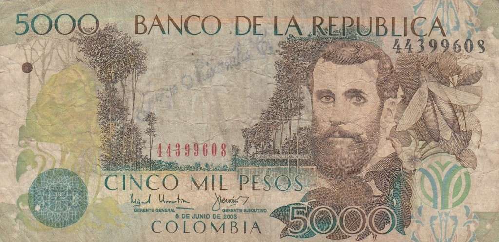 The Americas - 5000 Colombian Pesos banknote 2003. As per scan. for ...