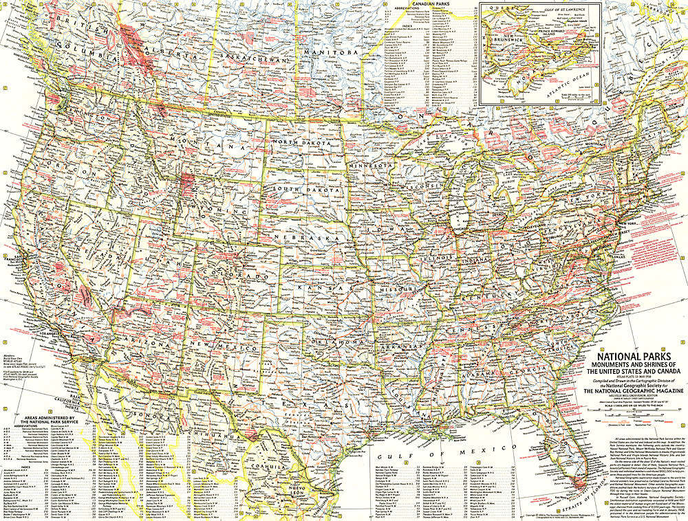 Maps - 1958 National Parks Map Monuments and Shrines of USA and Canada ...