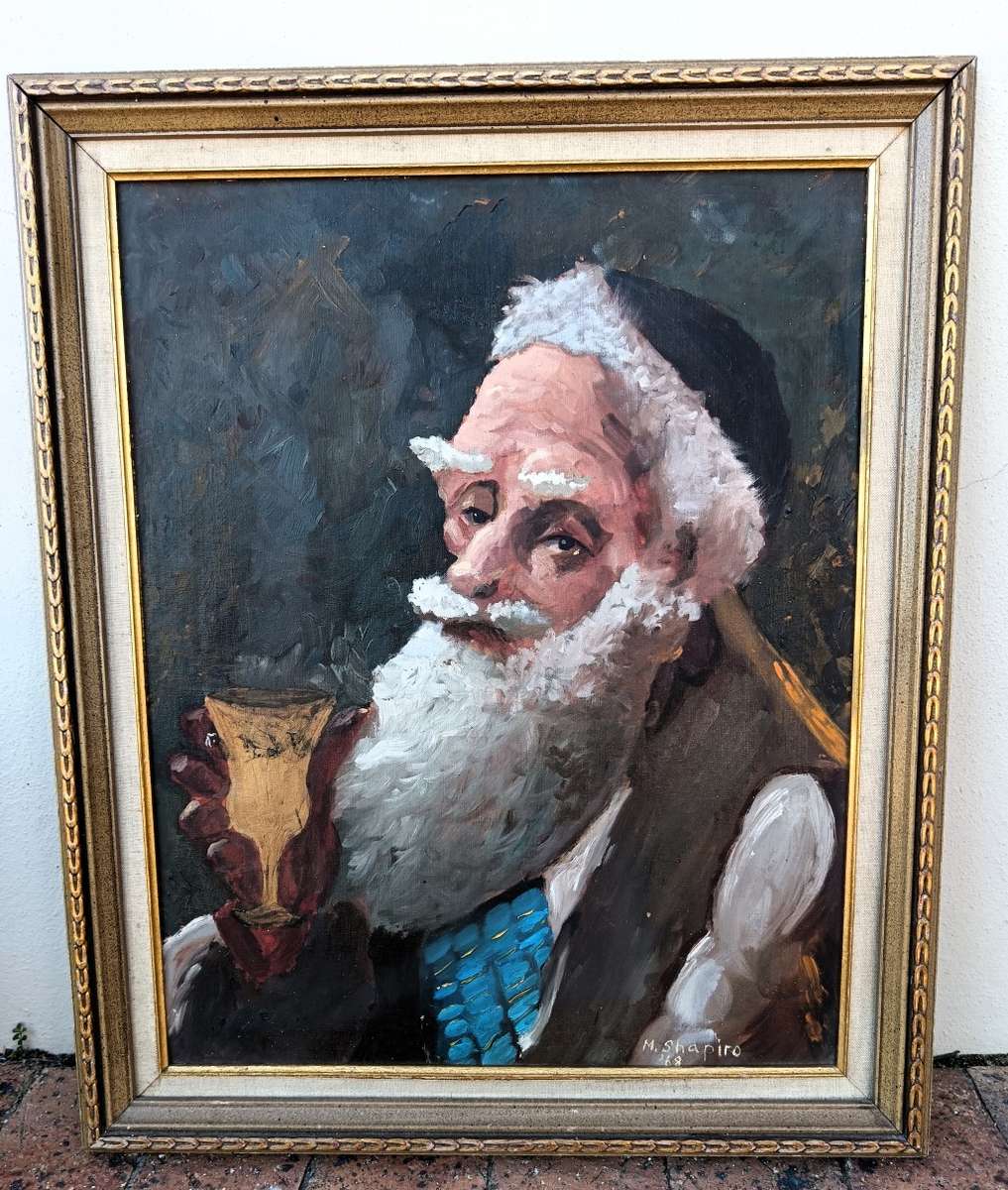 Paintings - Vintage M Shapiro Jewish Rabbi oil painting- frame 50x60cm ...