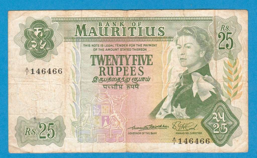 Africa - Mauritius 25 Rupees (1967) Bank Note for sale in Kleinmond (ID ...