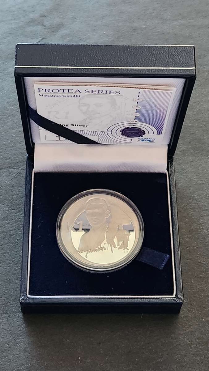 One Rand - SA Sterling Silver One Rand 2008 Proof Protea Series Mahatma ...