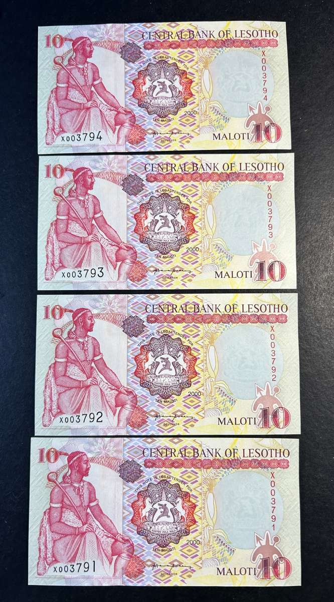 Africa - Lesotho 10 Maloti x 4 replacement notes was sold for 365.00 on ...