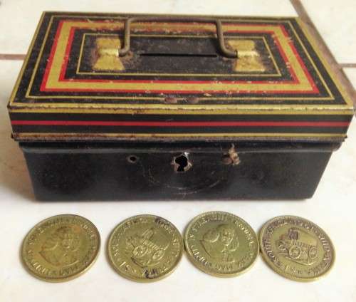 Tin - Chad valley money box + 4 S.A old coins was listed for R99.00 on ...