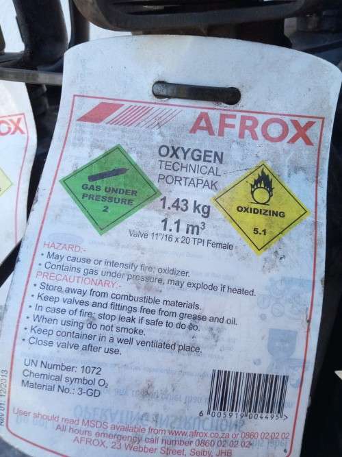 Welding - Afrox Porta Pack Oxygen Cylinder was sold for R1,500.00 on 5 ...
