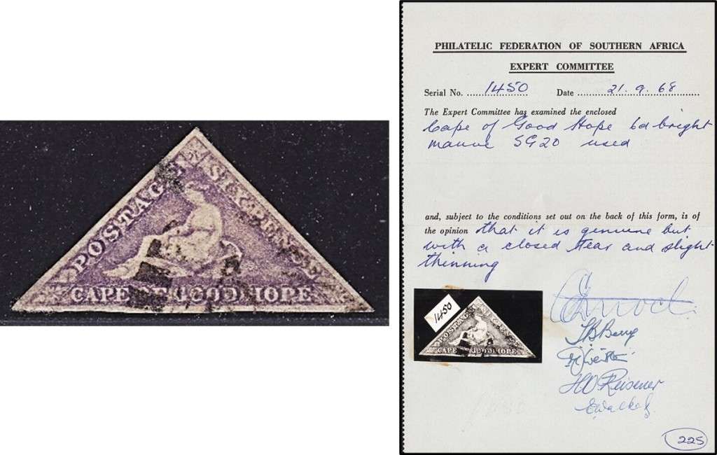 Cape of Good Hope - 1864 CoGH 6d Triangle CC.16 with 3 Margins, Genuine ...