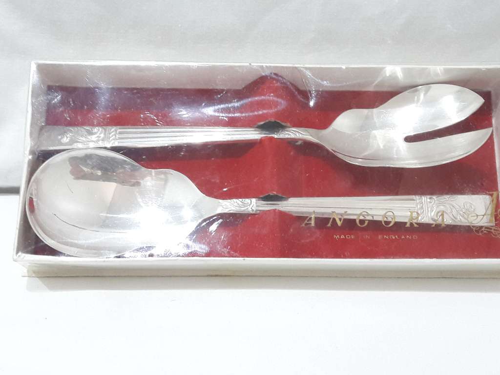 Cutlery - Vintage Angora silver plate salad servers was listed for R295 ...