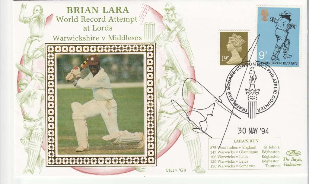 Sporting Memorabilia - Benham Silk Cricket cover Celebrating Brian Lara ...