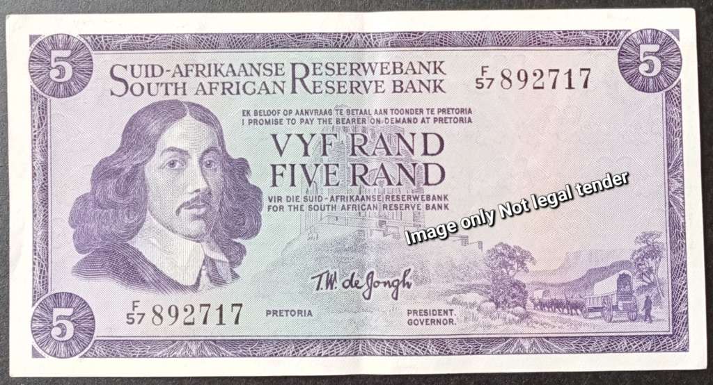 TW de Jongh - Nice 1967 T.W de Jongh R5 note for sale in Johannesburg ...