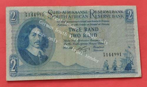 G Rissik - 2 Rand 1962 R2, prefix Y3, A/E, G Rissik, 1st issue, rare ...