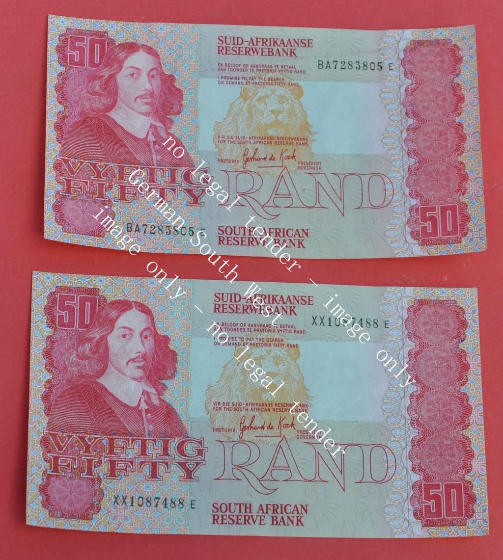 GPC de Kock - 50 Rand 1984, prefixes XX and BA, A/E, GPC de Kock, 3rd ...