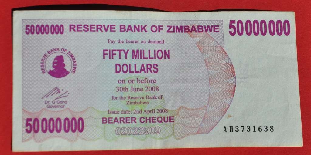 Africa - ZIMBABWE 50 Million Dollars 2008 Bearer Cheque, ***EF*** for ...