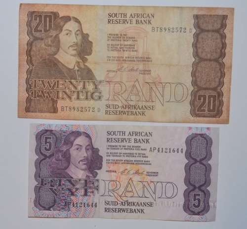 CL Stals - SOUTH AFRICAN OLD R20 AND R5 BANK NOTE - R1 NO RESERVE ...