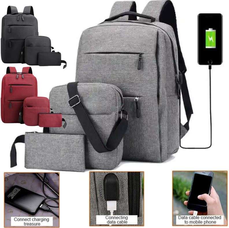 Daypacks - 3 Piece Backpack Set, Large Backpack with USB Port and Cable ...