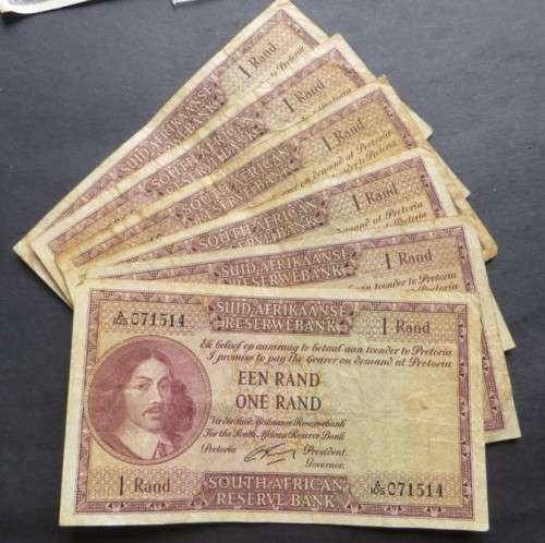 G Rissik - 1962 Rissik 1st Issue One Rand Notes - 1 Bid for all 6 for ...