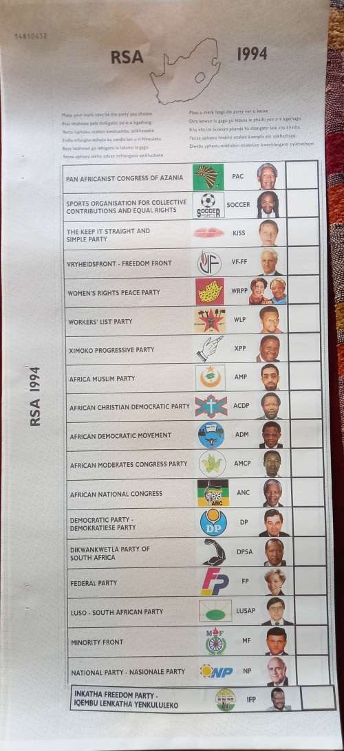 Documents - SOUTH AFRICA 1994 NATIONAL BALLOT PAPER (with Nelson ...