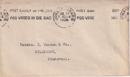 Republic of South Africa - SOUTH AFRICA POSTAL SLOGANS - POST EARLY IN ...