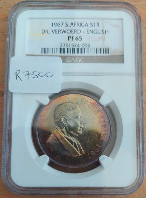 One Rand - 1967 Republic of SA Alternate Language English R1 NGC Graded ...
