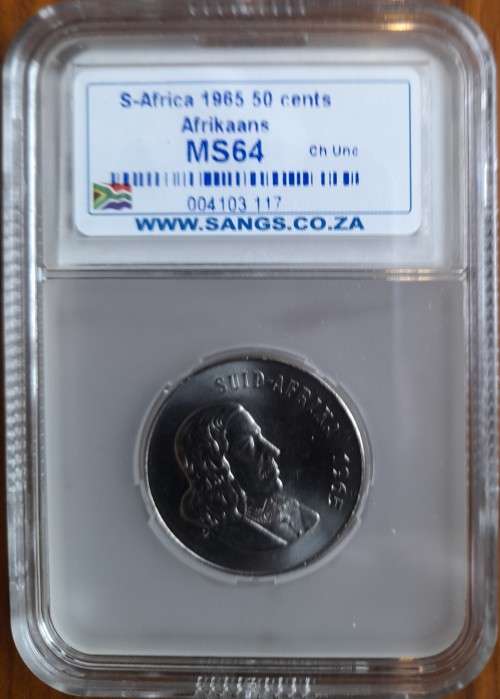 Fifty Cent - SA 1965 AFRIKAANS 50C GRADED BY SANGS MS 64!!!!!!!! CHOICE ...