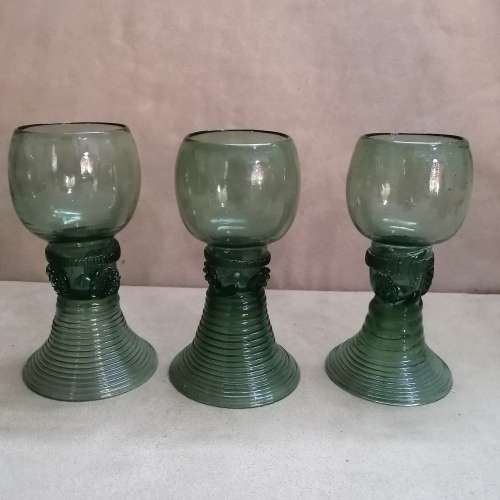Drinking Glasses & Stemware - Rare 17th Century Set of Three Green ...