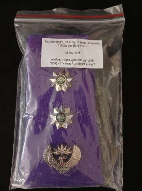 South African Army - SA ARMY COLONEL CHAPLAIN SHOULDER BOARDS TYPE 1 -- IN ORIGINAL PACKAGE No.3 ...
