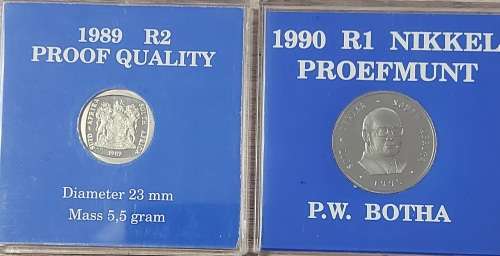 Proof Sets - 1 X 1989 R2 PROOF COIN AND 1 X 1990 PW BOTHA R1 PROOF COIN ...