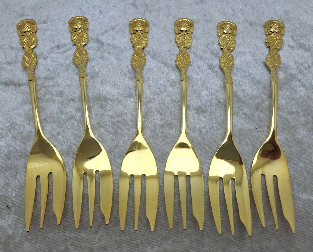 Forks - 6 EETRITE 24KT Gold Plated Cake Forks. 14cm for sale in ...