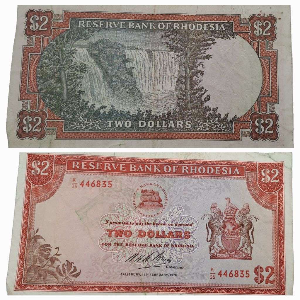 Africa - Rare 1970 Rhodesia 2 Dollar (Two Dollar) Banknote for sale in ...