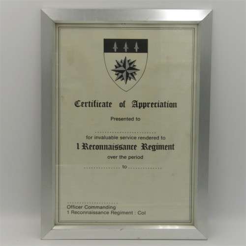 South African Army - SADF 1 Reconnaissance regiment certificate ...