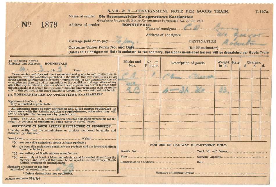 Documents - Union of SA-South African Railways and Harbours Consignment ...