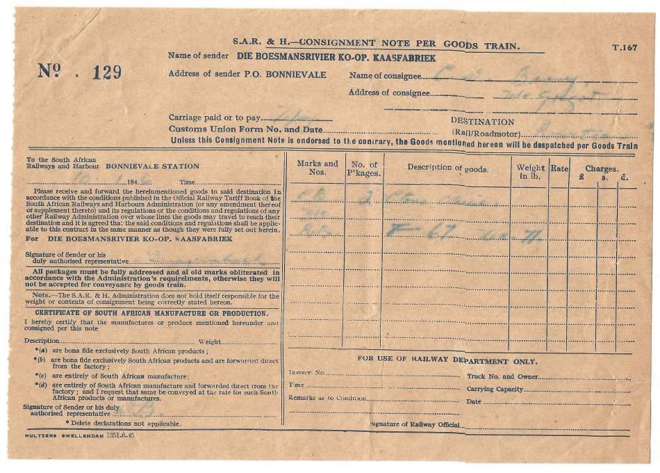 Documents - Union of SA-South African Railways and Harbours Consignment ...