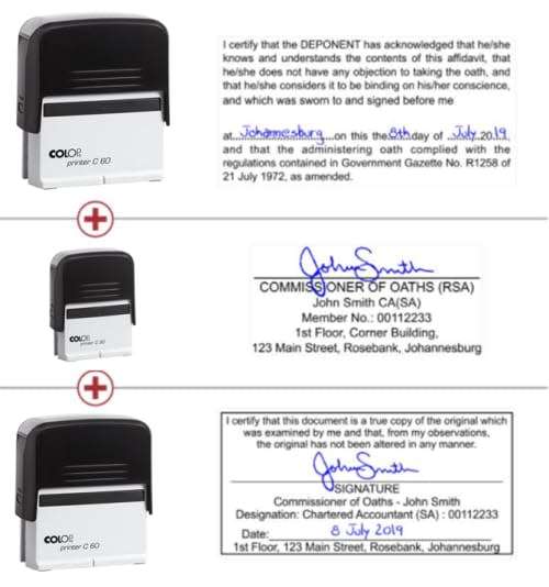 Other Stationary & Supplies - 3 x Commissioner of oaths stamps, rubber ...