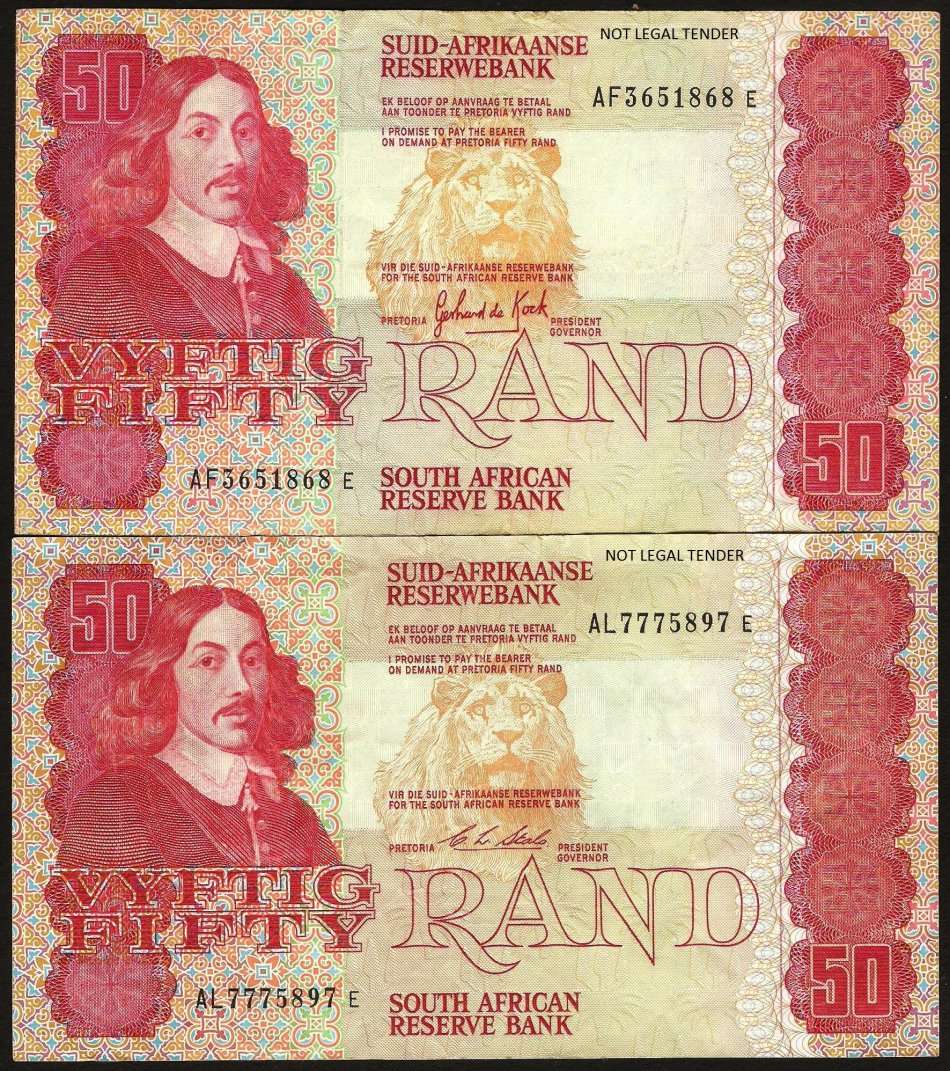 Other South African Bank Notes - SA 50 Rand 1980's/90's - both ...