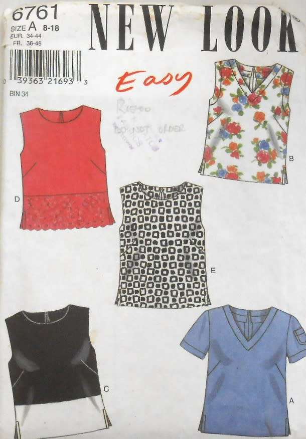 Patterns - NEW LOOK PATTERNS 6761 SET OF TOPS SIZE 8-18-COMPLETE-CUT TO ...