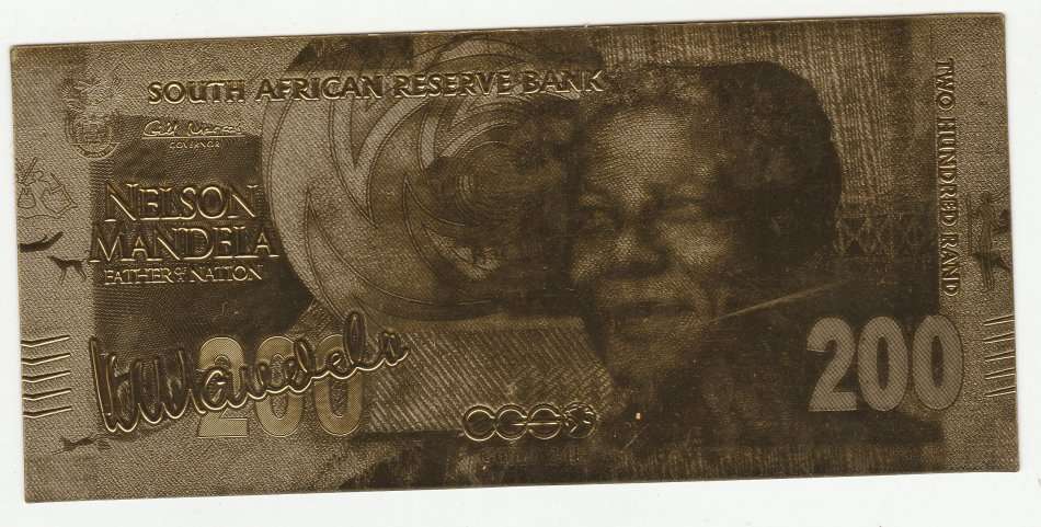 Other South African Bank Notes - MANDELA R200 24CT GOLD BANKNOTE - GILL ...