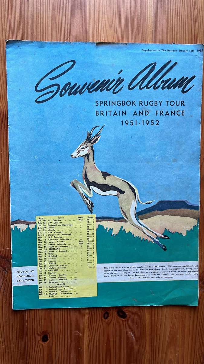 Sporting Memorabilia - 1951/52 Springbok Rugby Tour - Britain & France ...