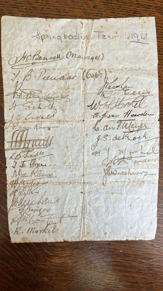 Sporting Memorabilia - 1921 Springboks Original Signatures, details ...