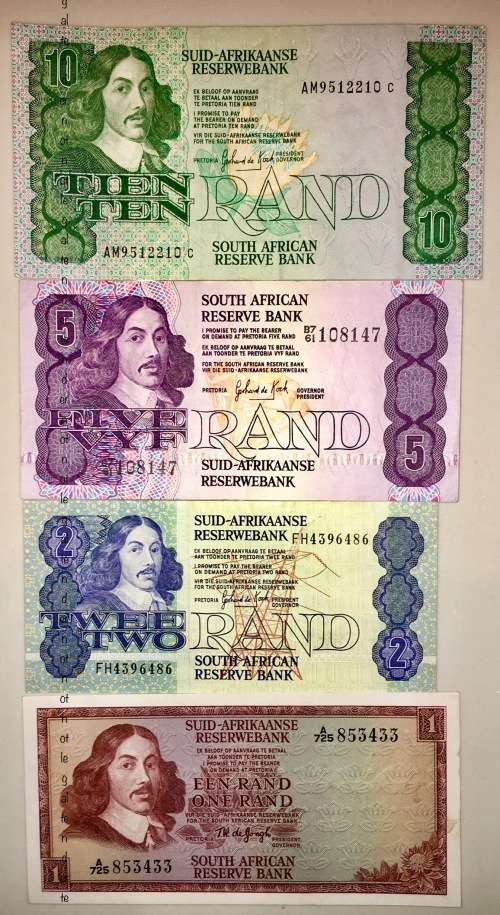 Other South African Bank Notes - SET OF 4 X JAN VAN RIEBEECK R10, R5 ...