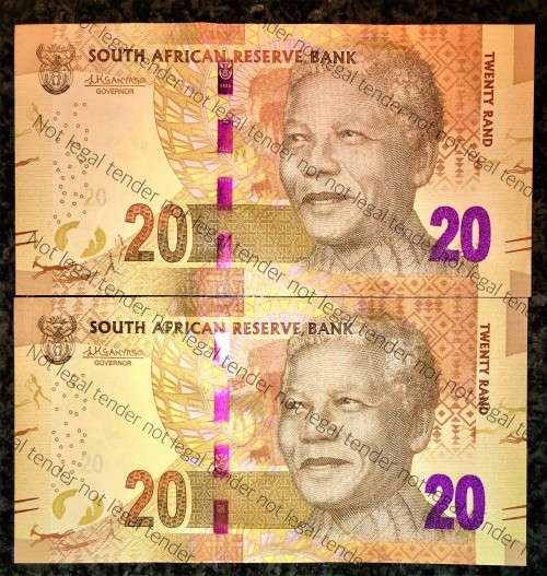 L Kganyago - L.KGANYAGO R20 IN SEQUENCE LG1804652-653 UNC- AUNC 1ST ...