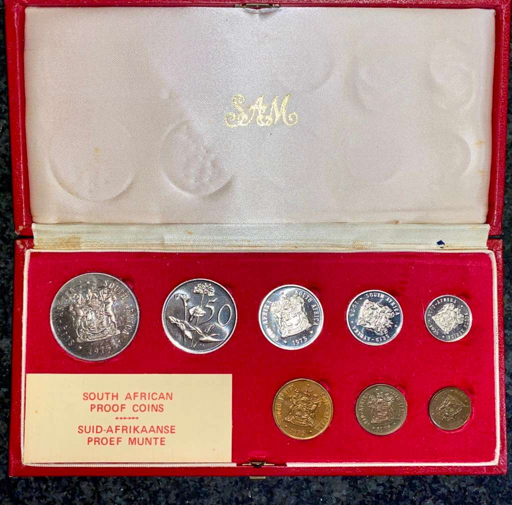 Proof Sets - SOUTH AFRICA PROOF SET SILVER R1 TO 1/2 CENT -- 1975 -- IN ...