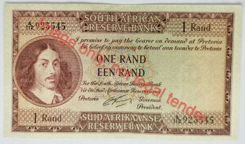 G Rissik - 1962 | UNC | 1 Rand Note | Signature: G Rissik | 1st Issue ...