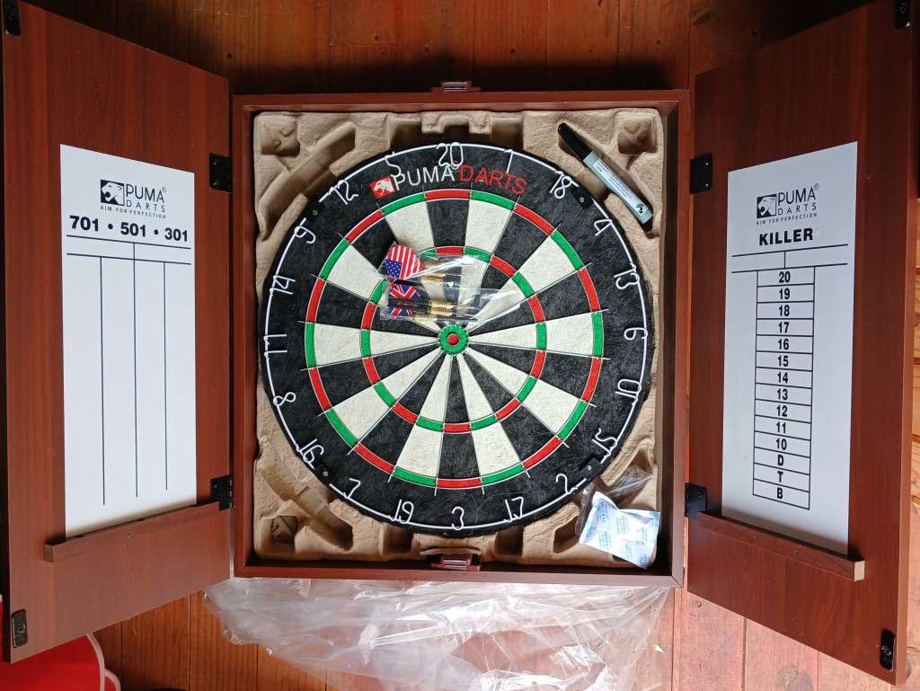 Boards - Tournament Size Puma Dart Board + Cherry Veneer Wood Cabinet ...