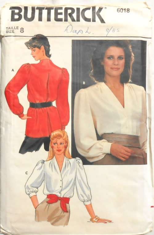 Tools - BUTTERICK 6018 LOOSE FITTING BLOUSE SIZE 8 COMPLETE BUTTERICK ...