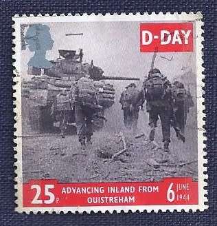 England - Britain.1994.50th Anniversary of D-Day 25p Tank and Infantry ...
