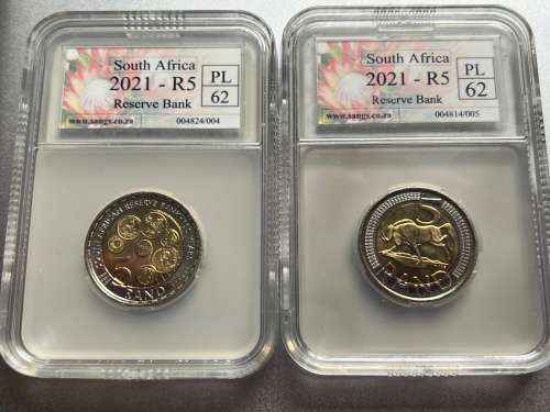 Five Rand - 2021 RSA Notmal R5 & Commemorative R5 Centenary of SARB ...