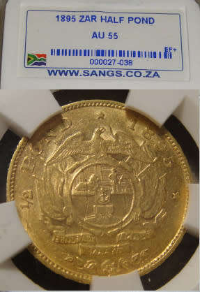 Halfponde - Paul Kruger ZAR : GOLD HALF POND of 1895 : Sangs graded AU55 was sold for R4,039.00 ...