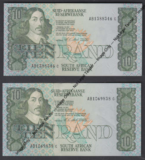 CL Stals - 2 x High Grade Jan van Riebeeck R10 notes of 1990 (Both AB ...